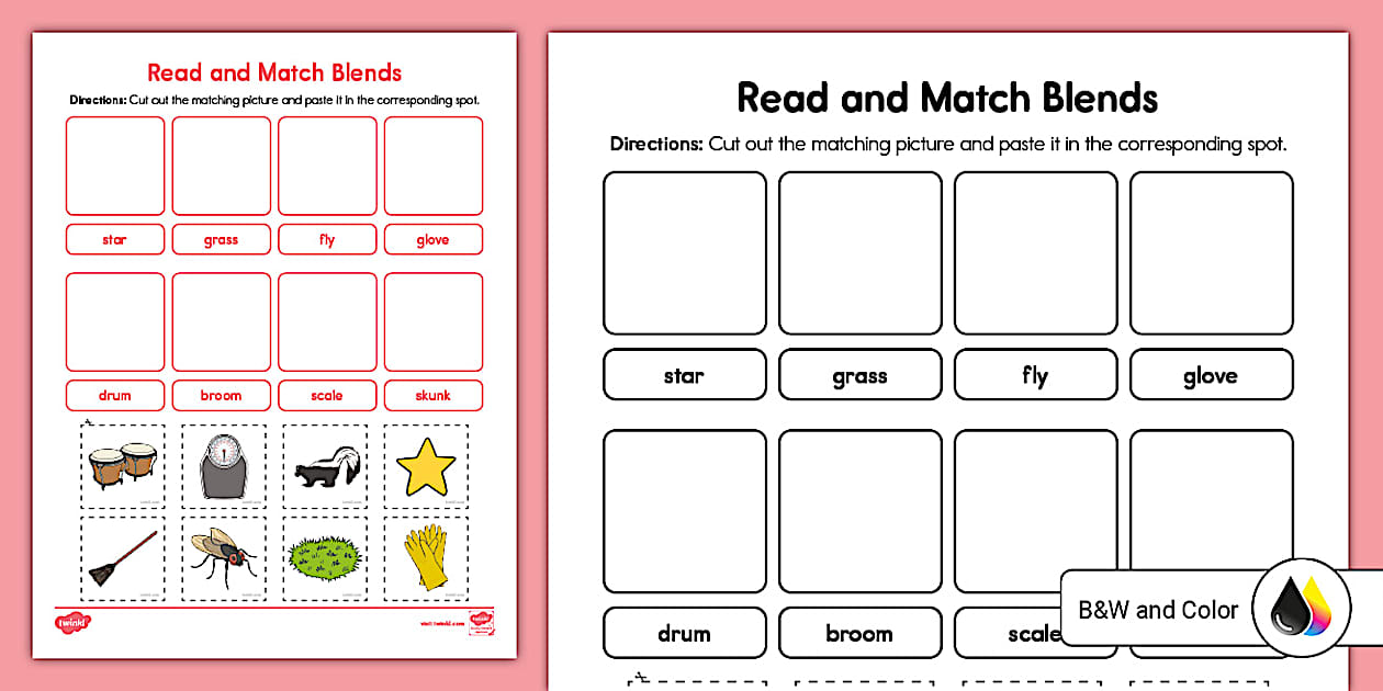 First Grade Read and Match Blends Worksheet - Twinkl