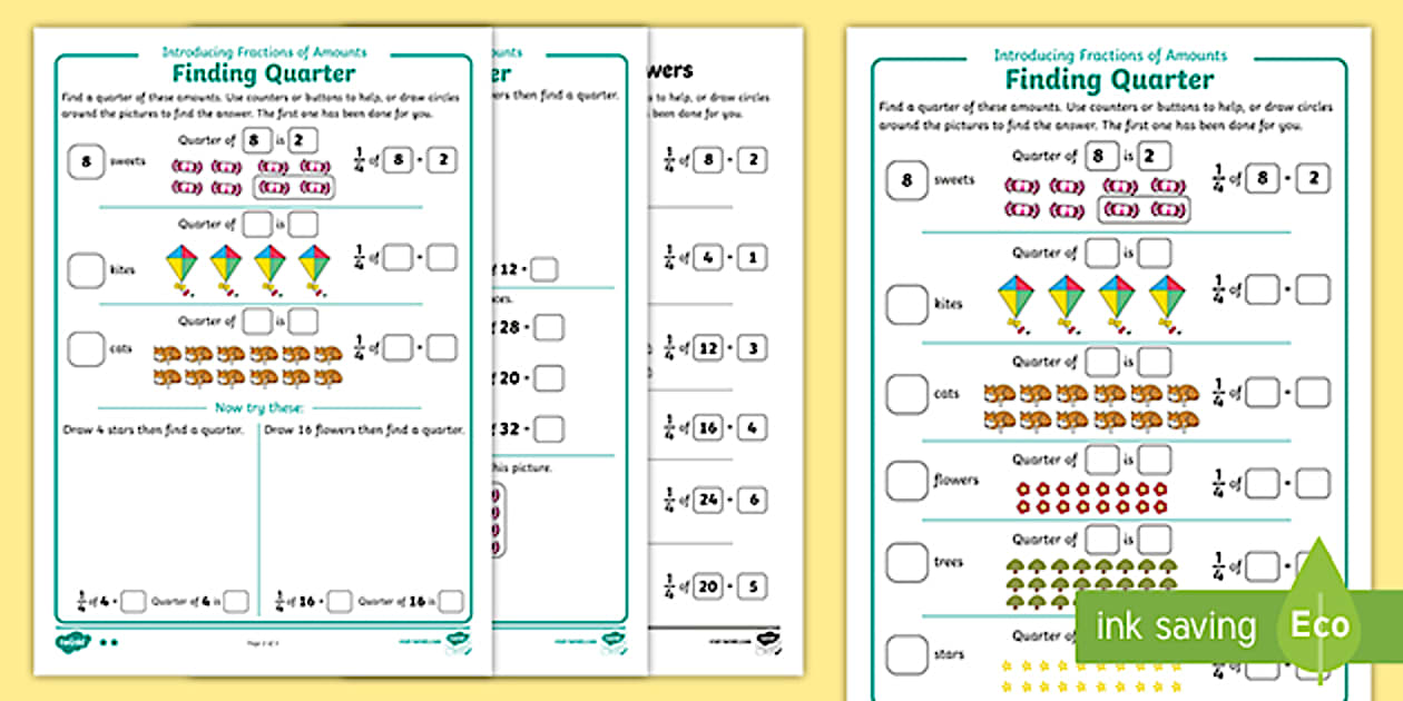 Editable Introducing Fractions Of Amounts Finding 1 Quarter