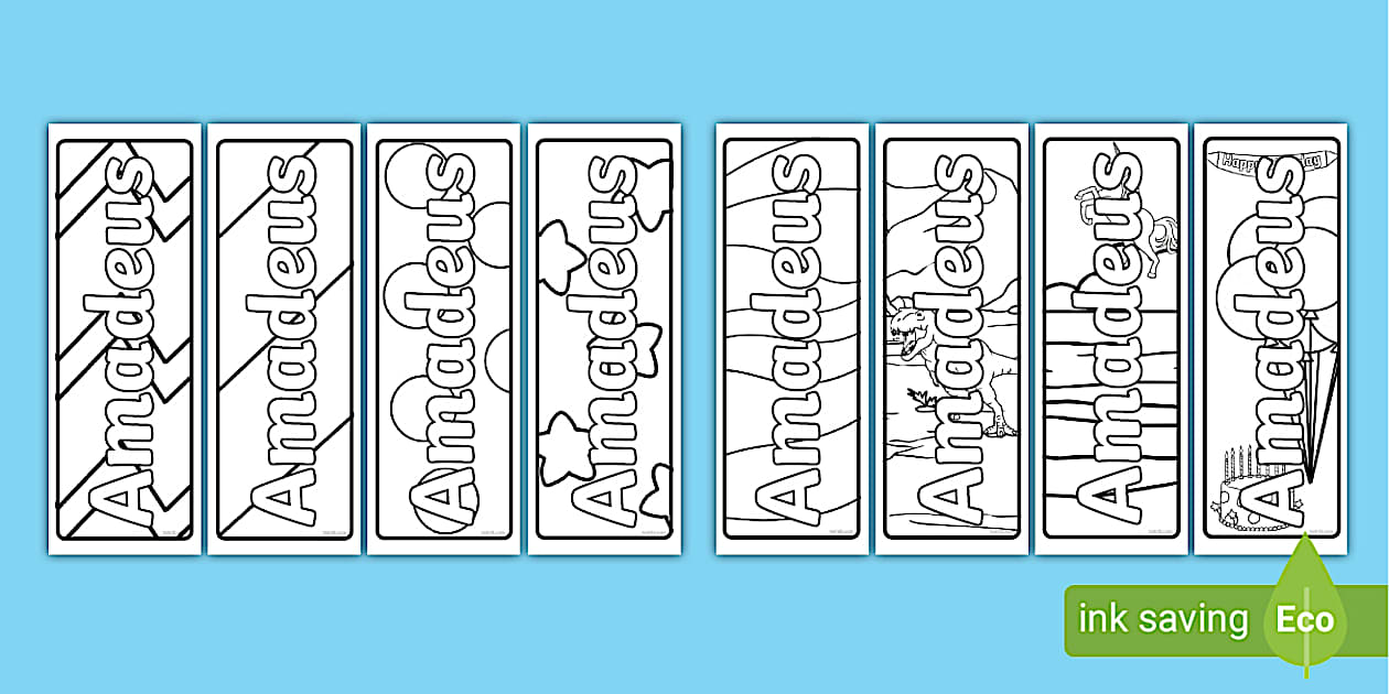 Amadeus Name Simple Colouring Bookmarks | Twinkl | KS1