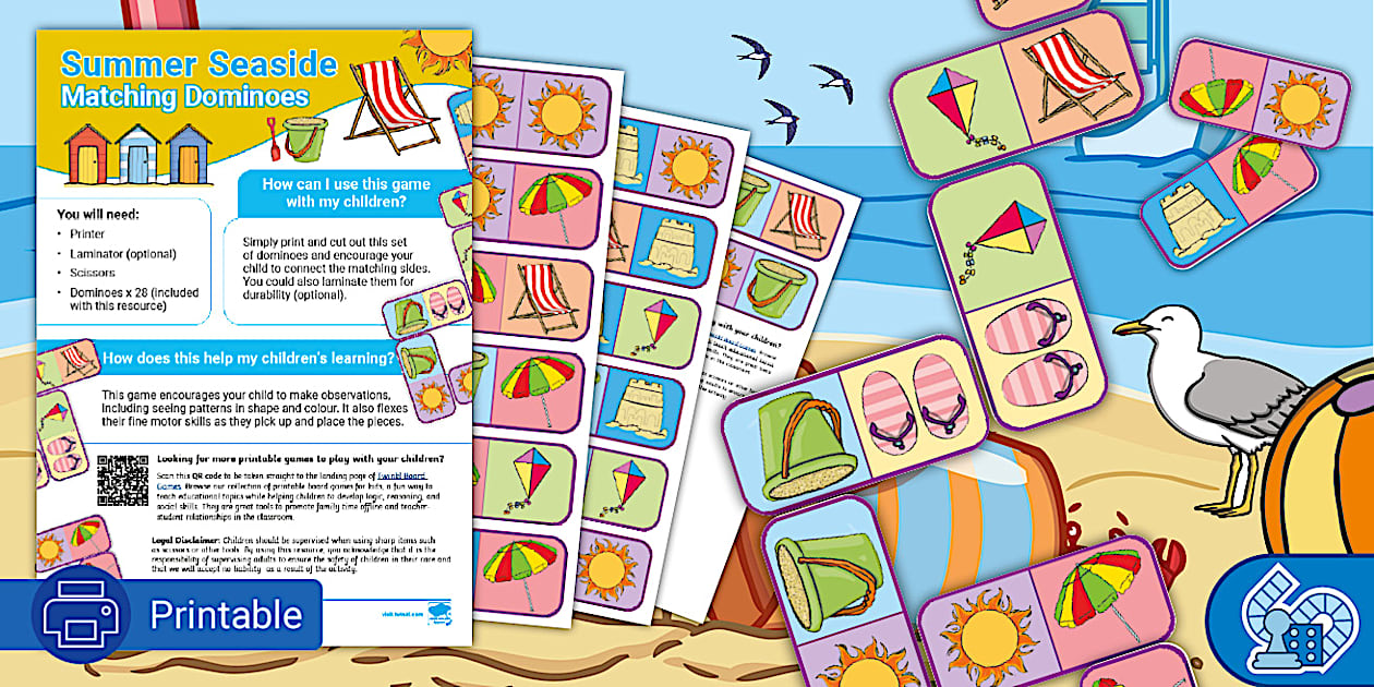 Matching Dominoes Beach Game for Summer - Seaside Activities