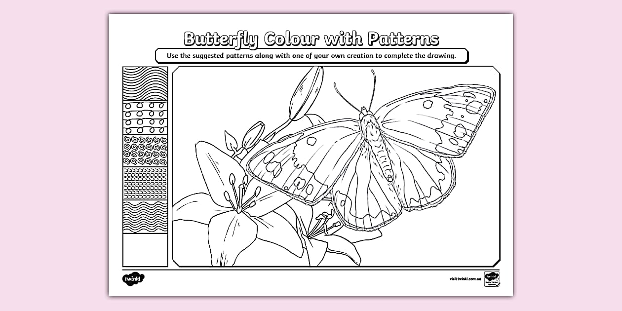 Butterfly Colour with Patterns Activity - Twinkl