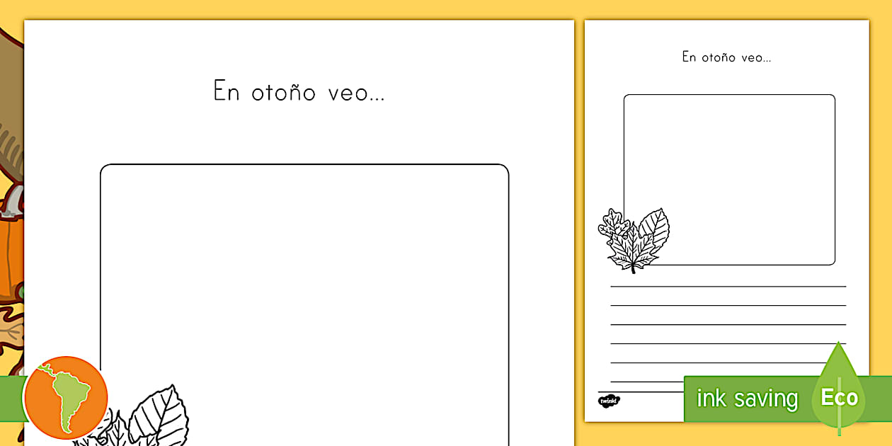 Ficha de actividad: En otoño veo - , espaciones, veo, ficha de escitura,