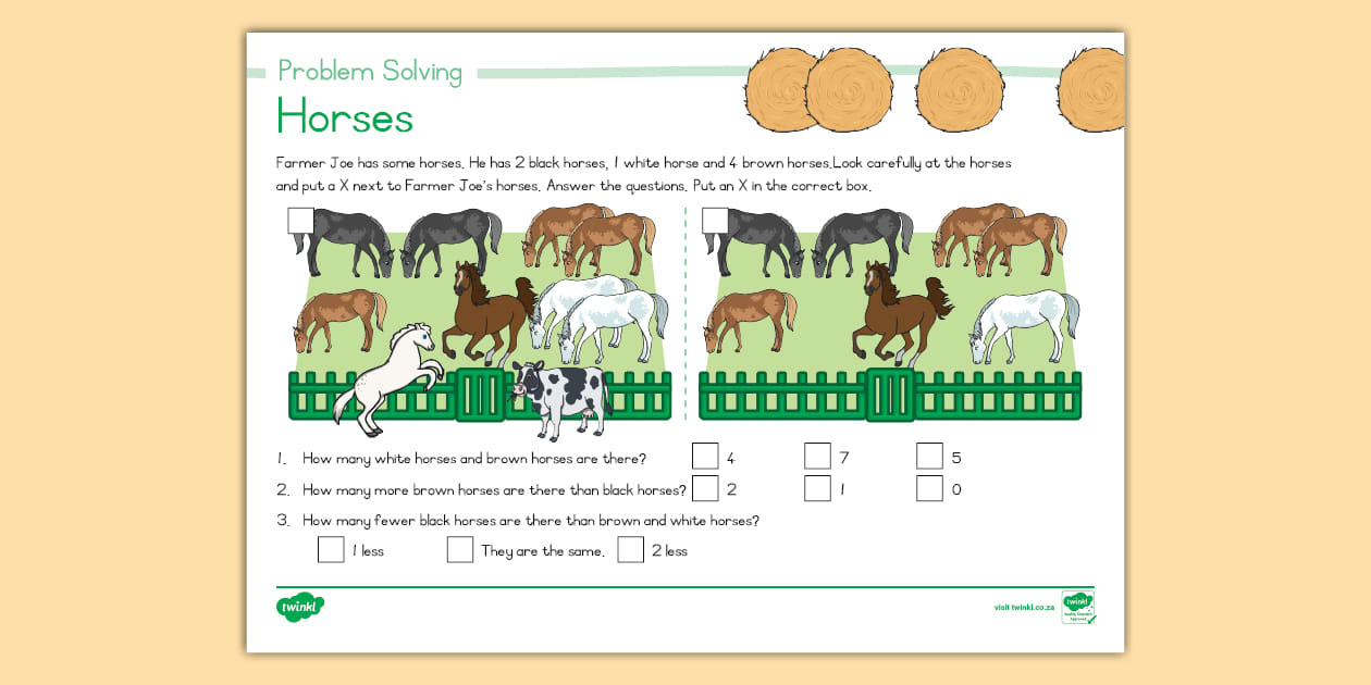 Grade R Problem Solving - Horses (teacher made) - Twinkl