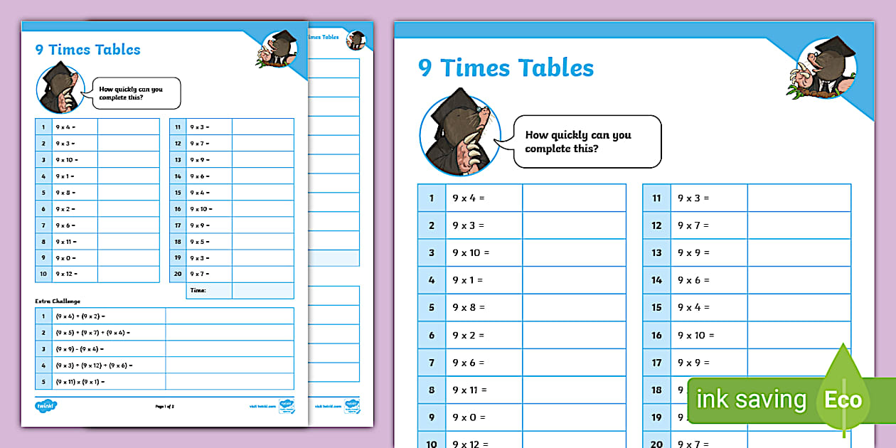 9 Times Tables Revision (teacher made) - Twinkl
