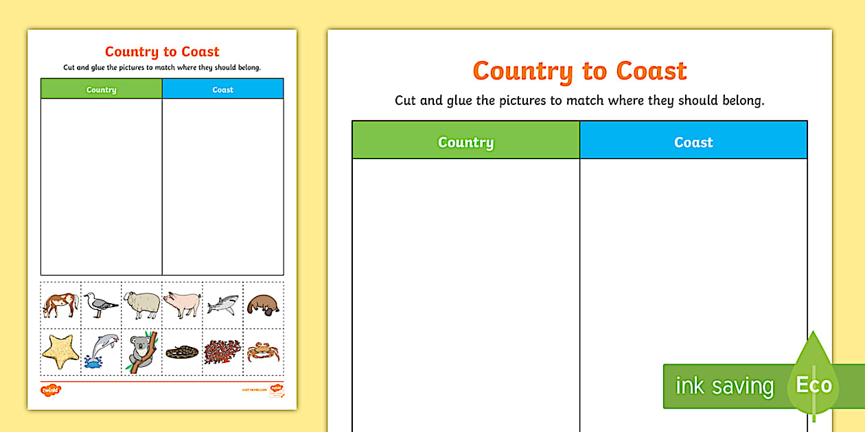 Under Eights Week: Country to Coast Sorting Worksheet / Worksheet