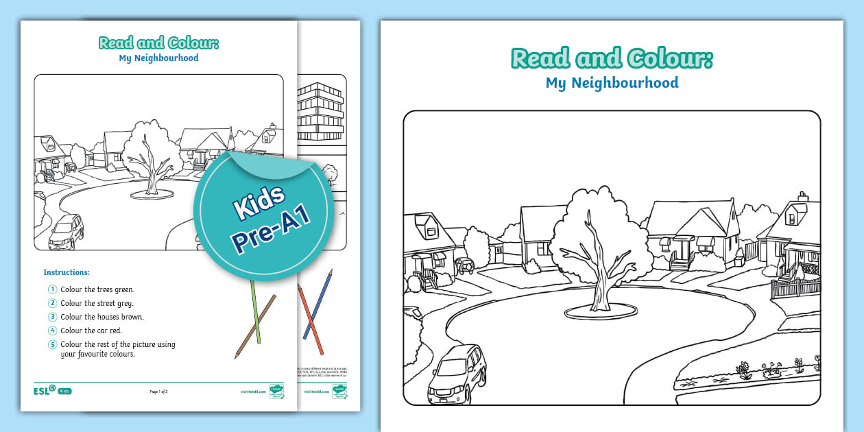 ESL Read and Colour: My Neighbourhood Activity - Twinkl