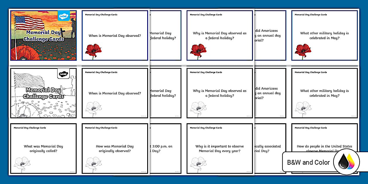 Memorial Day Challenge Cards for 3rd-5th Grade - Twinkl
