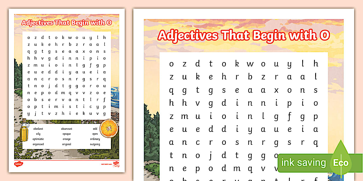 Adjectives That Begin with O Word Search - Twinkl