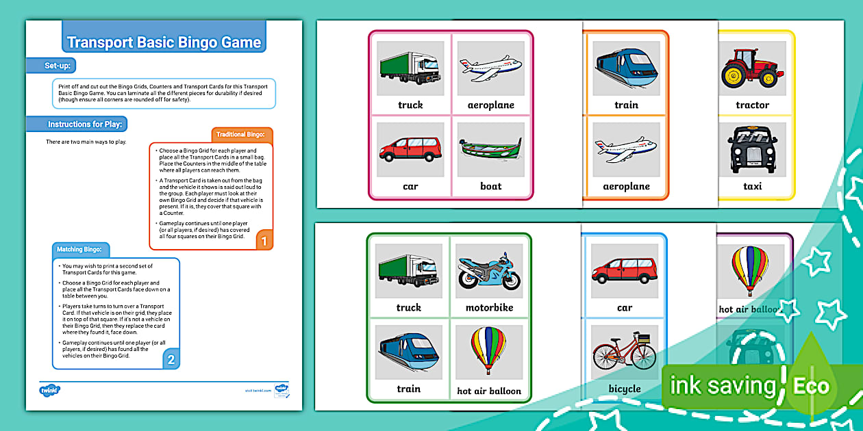 Transport Basic Bingo Game (teacher made) - Twinkl