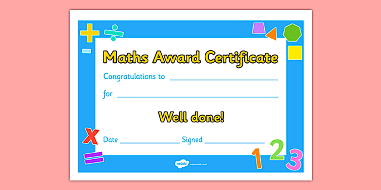 Maths Award Certificate (teacher made) - Twinkl