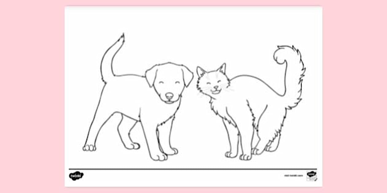 Cute Dog and Cat Template | Colouring Sheet | Twinkl