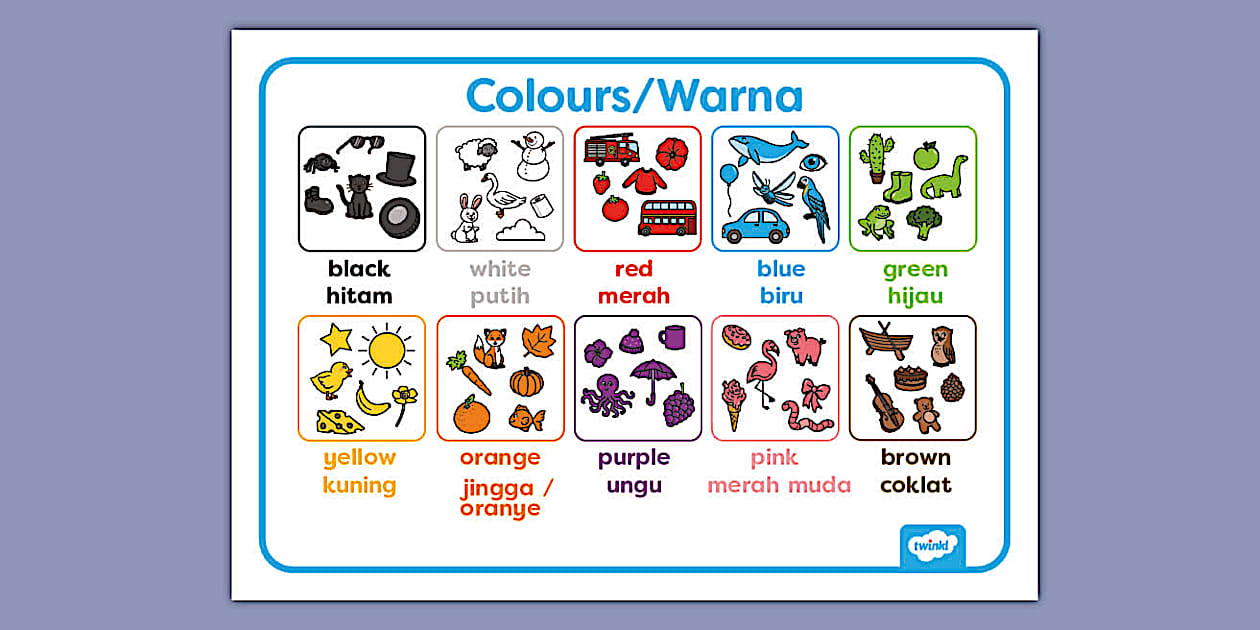 Let's Name the Colours! Indonesian/English Word Mat