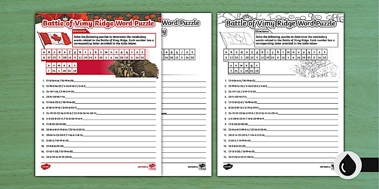 Vimy Ridge Day Word Puzzle (teacher made) - Twinkl