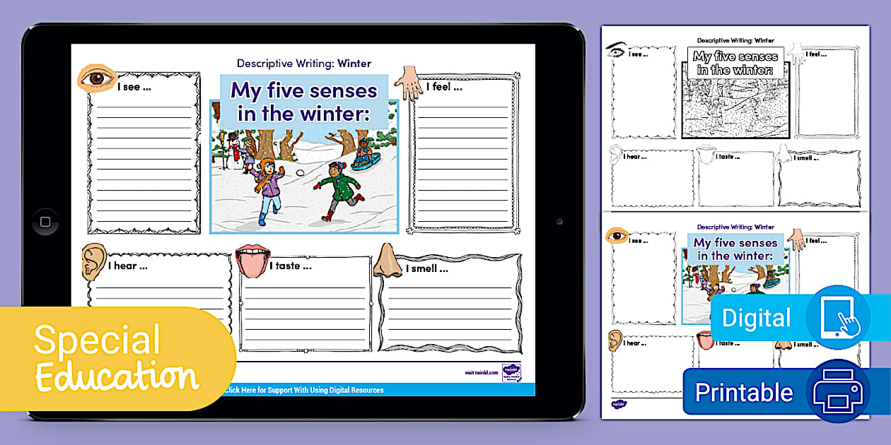 Winter Descriptive Writing Worksheet for Special Education