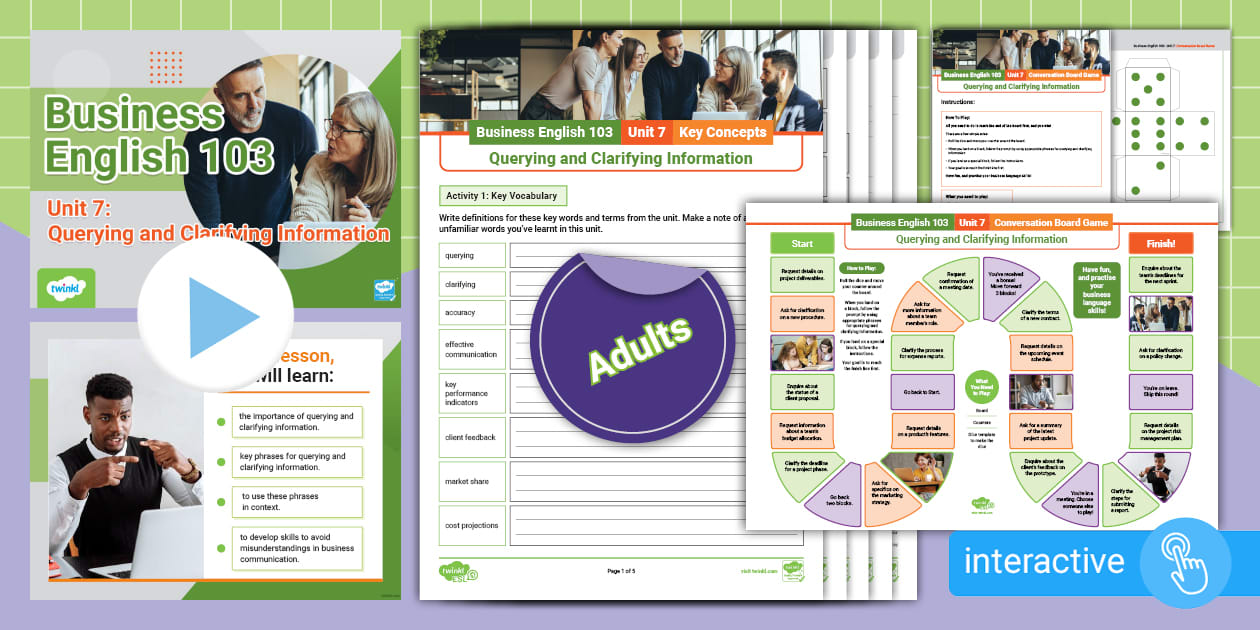 ESL Business English 103: Unit 7 (teacher made) - Twinkl