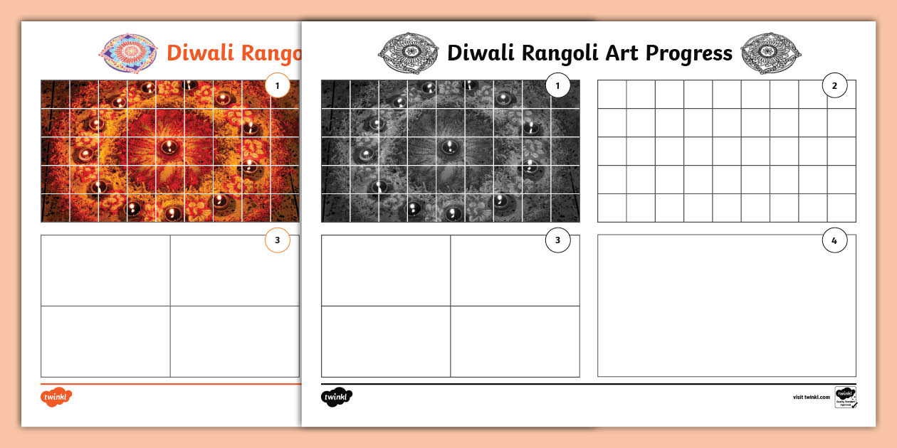 Diwali Rangoli Art Progress Template (teacher made) - Twinkl