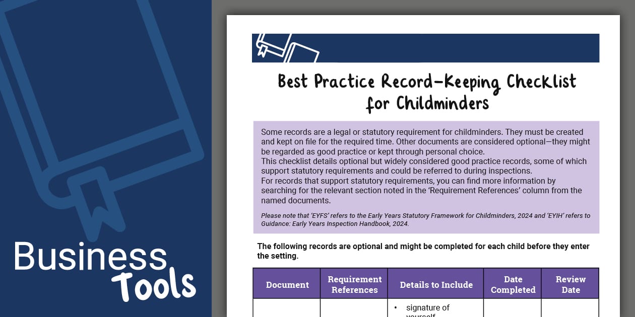 Best Practice Record-Keeping Checklist for Childminders