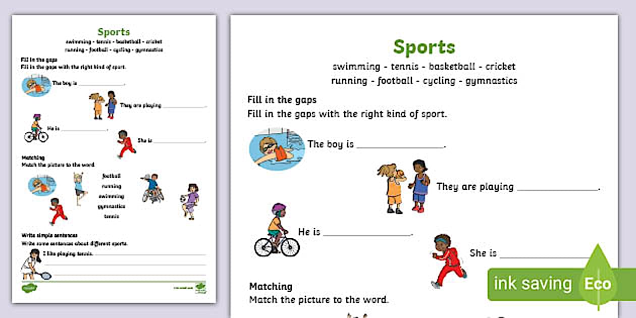 Sports Vocabulary Worksheet for Learners of EAL - Twinkl