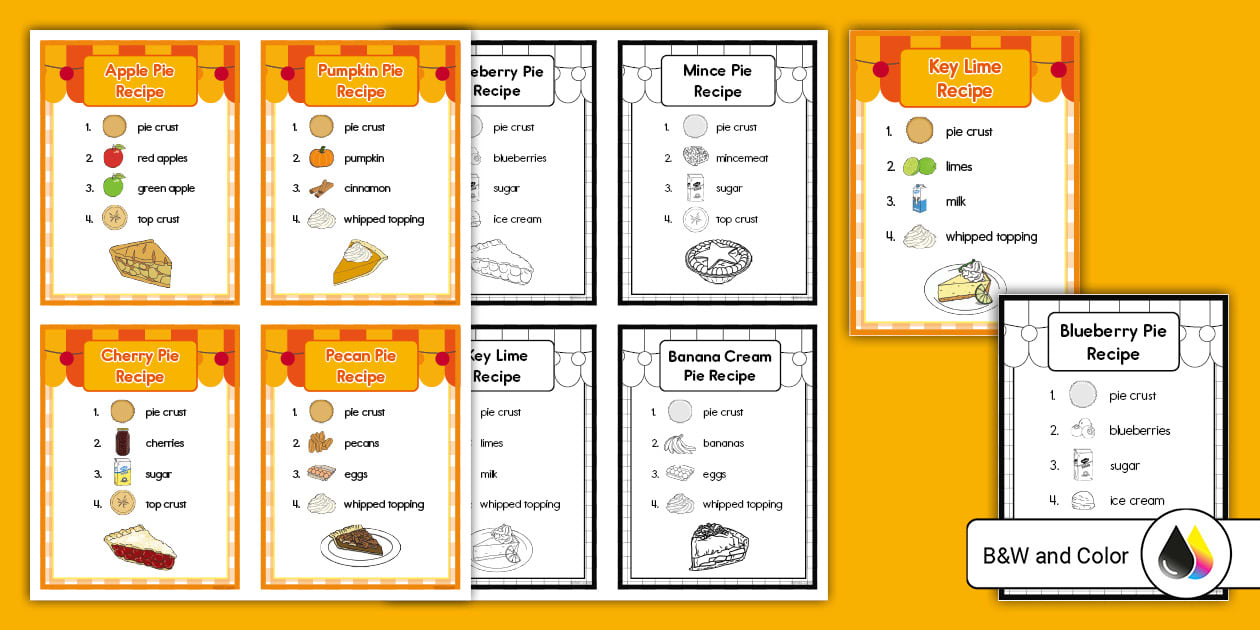 Pie Shop Dramatic Play Recipe Cards (teacher made) - Twinkl
