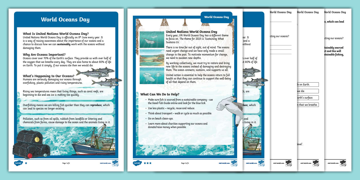 LKS2 World Oceans Day Differentiated Reading Comprehension Activity