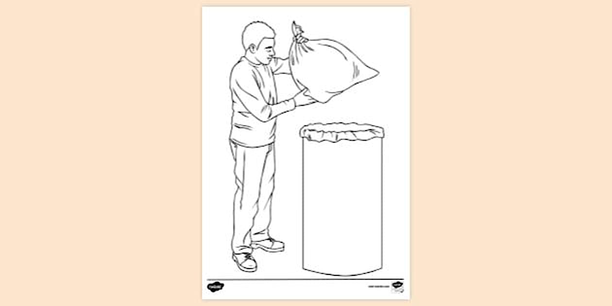 Bin Bag Rubbish Colouring Sheet (teacher made) - Twinkl