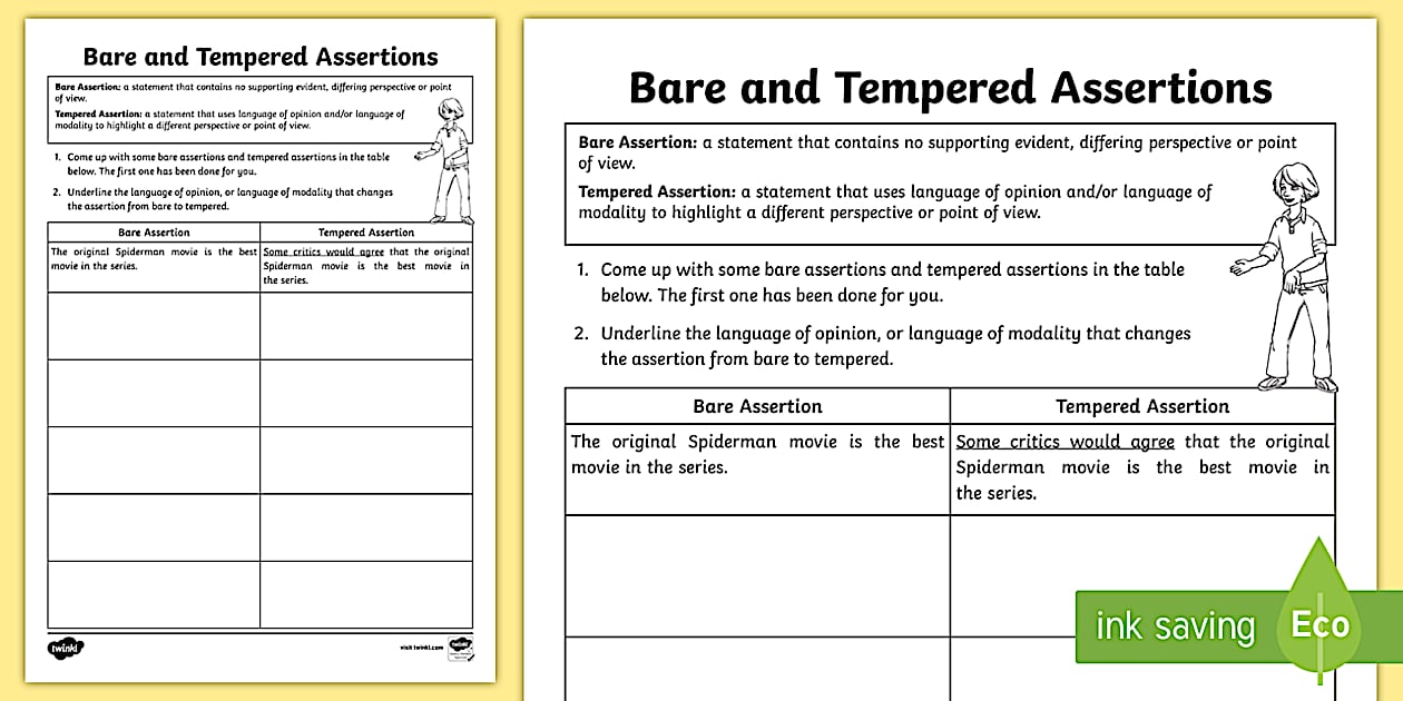 Bare and Tempered Assertions Worksheet / Worksheet - Twinkl