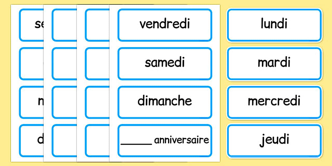 Days of the Week, Months of the Year Labels French - Twinkl