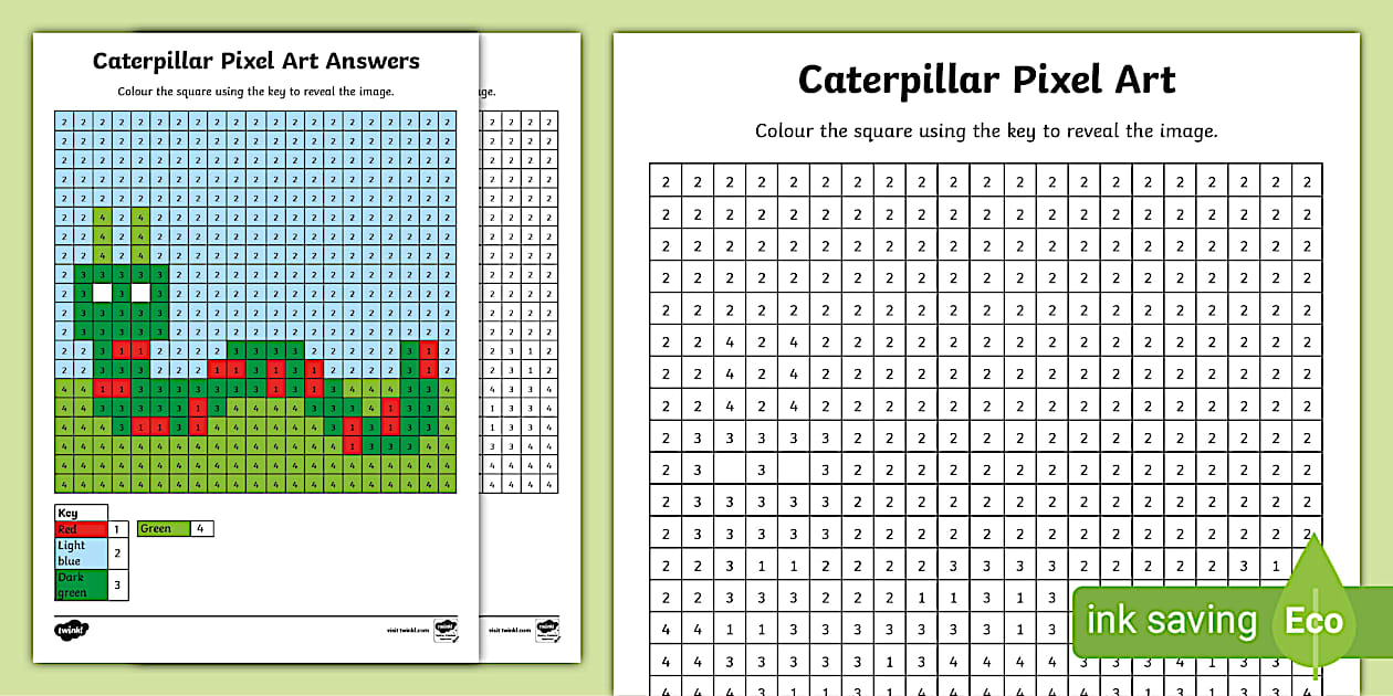 Free Caterpillar Pixel Art Template for Kids: Download now!