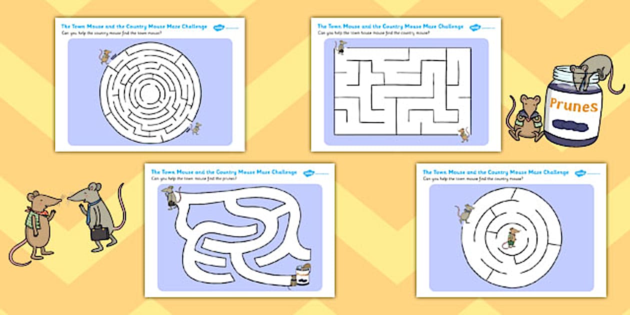 Black and White The Town Mouse and the Country Mouse Differentiated Maze