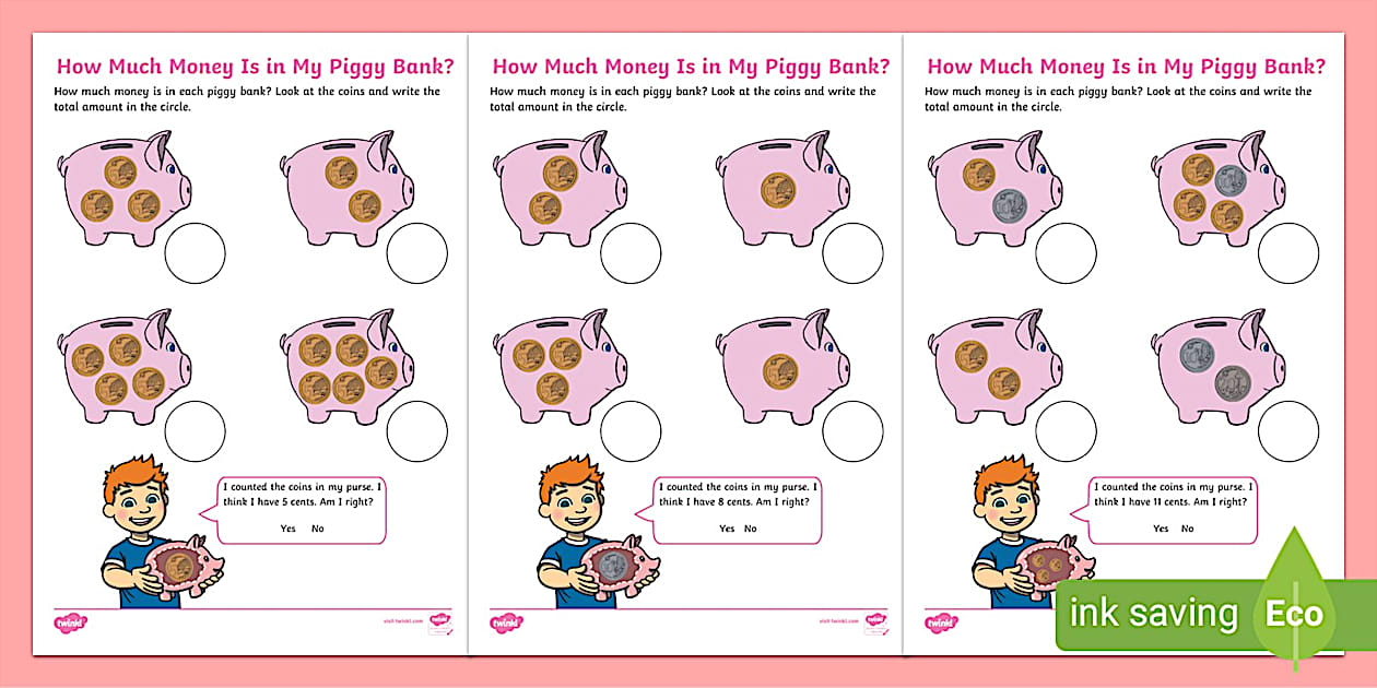 *Singapore how Much Money Is In My Piggy Bank? Activity Sheets*