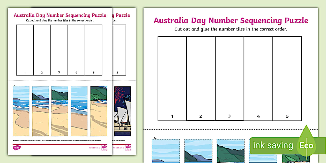 Australia Day Number Sequencing Puzzle - EYLF - Twinkl