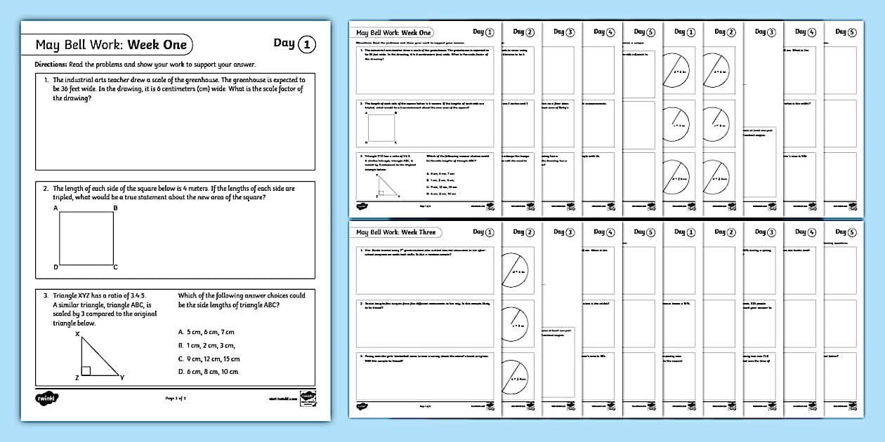 Seventh Grade Math May Bell Work Bundle - Twinkl