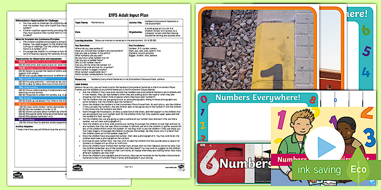 EYFS Numbers Everywhere! Numerals in the Environment Adult Input Plan and