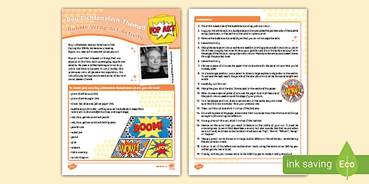 Roy Lichtenstein Bubble Wrap Art Activity (teacher made)