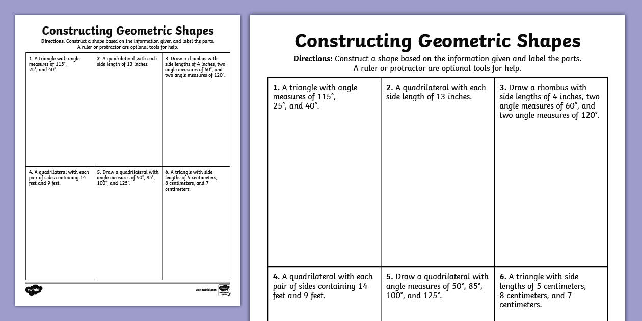 Construction of Geometrical Shapes Worksheet | Twinkl USA