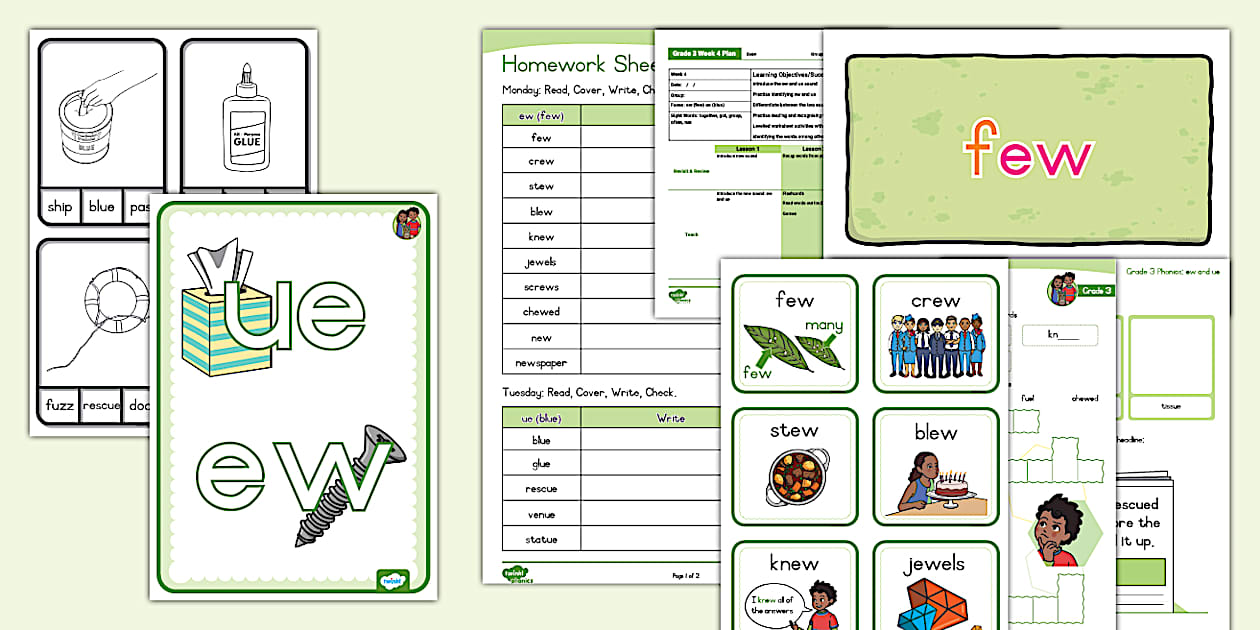 Grade 3 Phonics Pack ue , ew - Twinkl