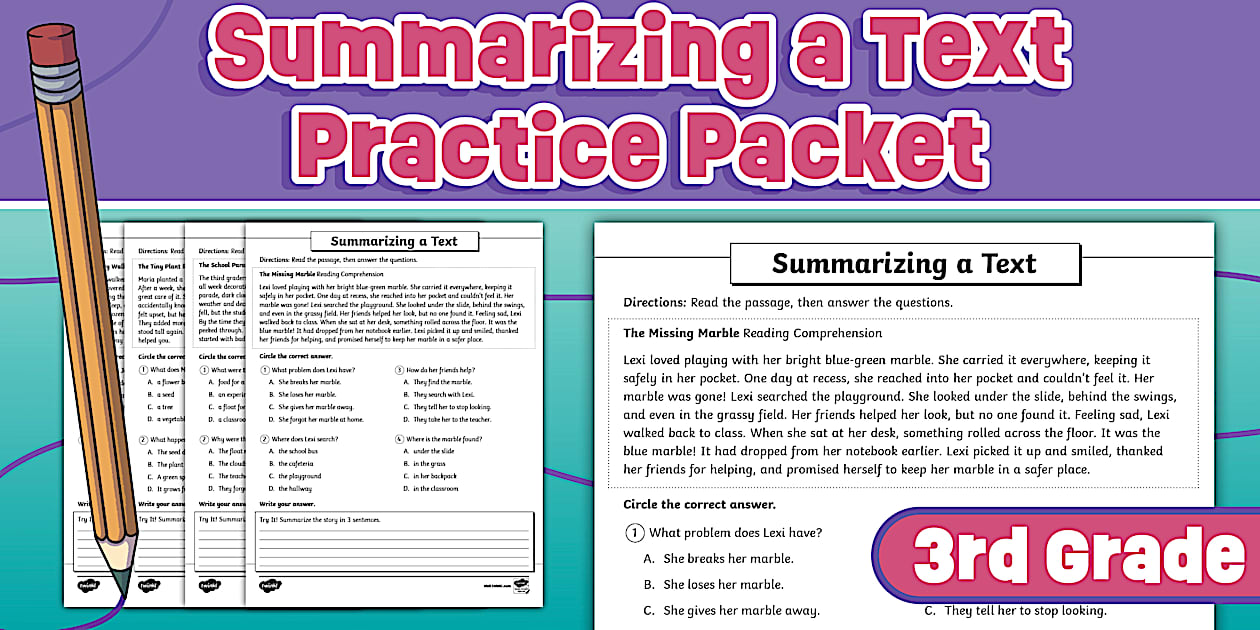 Third Grade Summarizing a Text Practice Packet