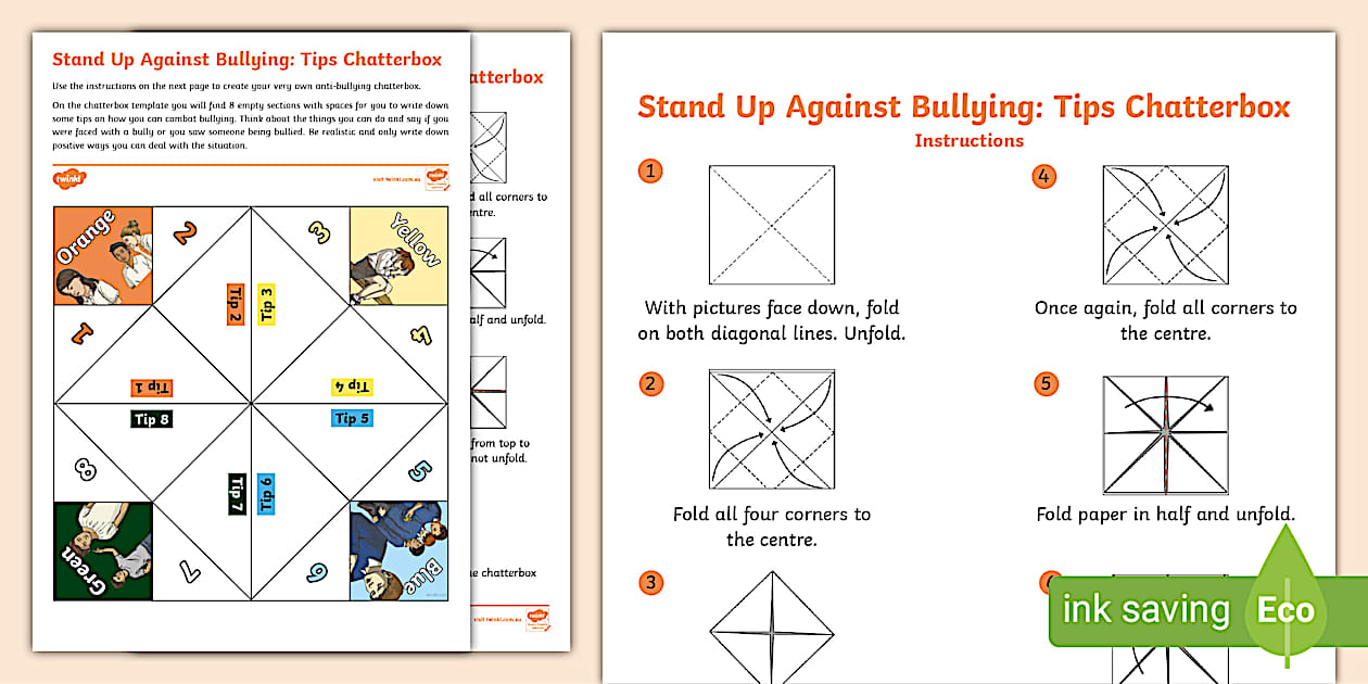 Stand Up Against Bullying: Tips Chatterbox (teacher made)