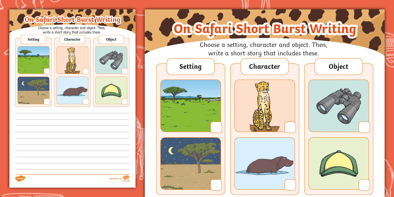 On Safari Short Burst Writing Template (teacher made)