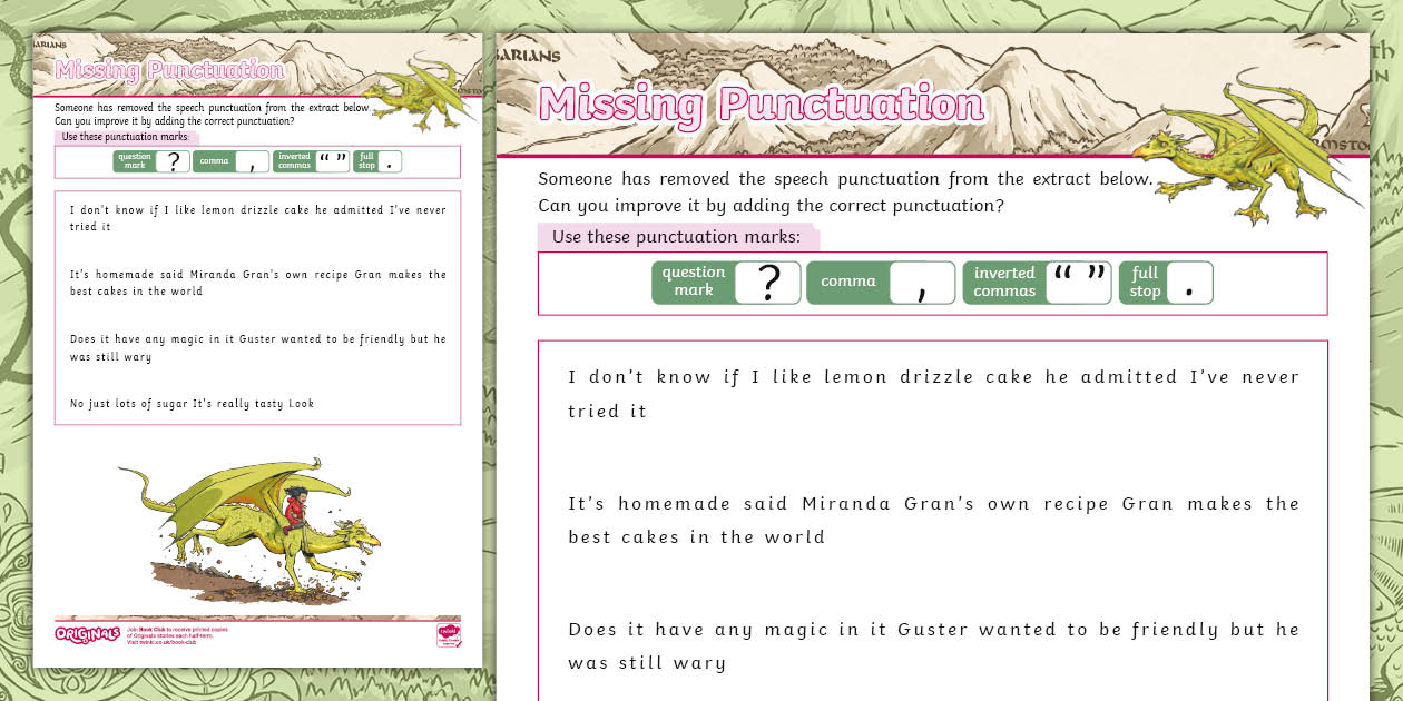 KS2 Direct Speech Punctuation Worksheet / Worksheet 1 (KS2 Fantasy ...