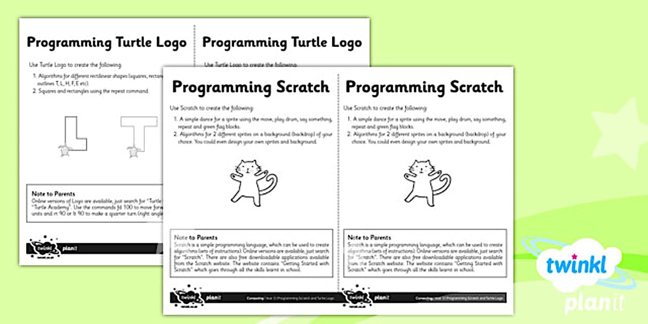 Computing: Programming Turtle Logo and Scratch Year 2 Unit Home Learning Tasks