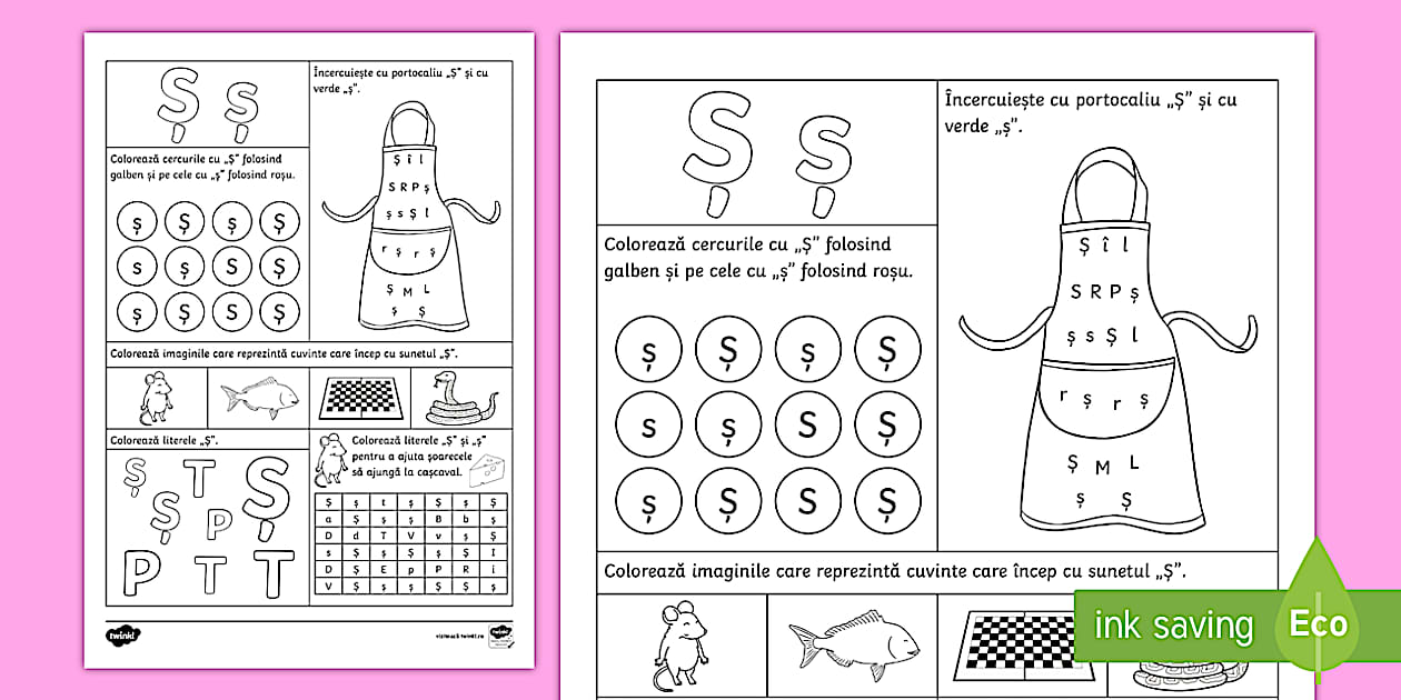 Recunoașterea literei Ș ș - Fișă de lucru - Twinkl
