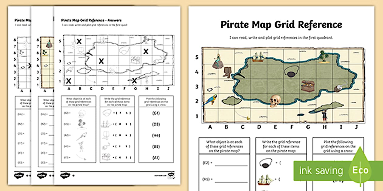 Teaching Grid Reference Pirate Map (teacher made) - Twinkl