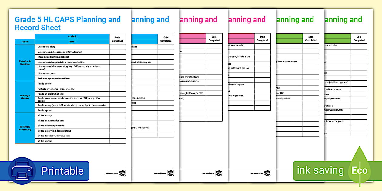Grade 5 English CAPS Planning Sheet (Teacher-Made) - Twinkl