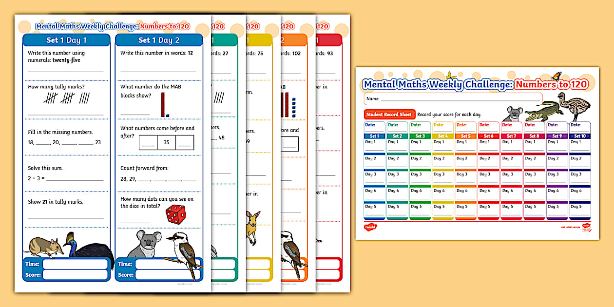 Mental Maths Weekly Challenge: Numbers to 120 (teacher made)