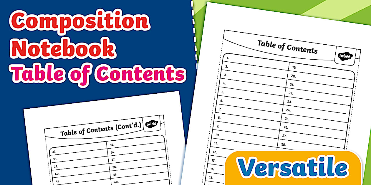 Table of Contents for Composition Notebooks (teacher made)