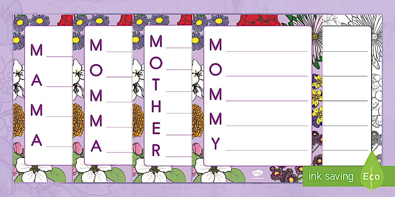 Printable Acrostic Poem Mom Templates for Kids | Twinkl USA