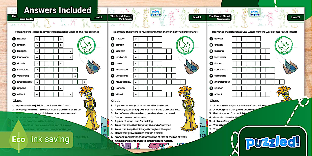 The Forest Planet Word Jumble - Twinkl - Kids Puzzles