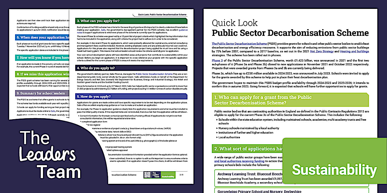 Quick Look: Public Sector Decarbonisation Scheme and Schools