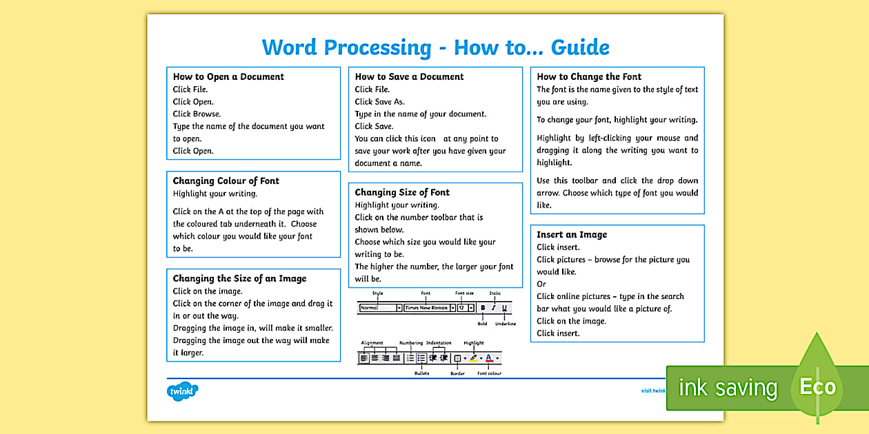 Editable Word Processing Guide (teacher made) - Twinkl
